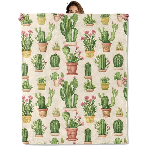 商品名: サボテン植物パターンブランケット50x60インチ、フランネルスローブランケット、旅行、キャンプ、ソファ、リビングルームの装飾用、軽量で快適で柔らかいふわふわの贈り物、女性、大人、子供に。 Cactus Plant Pattern ...