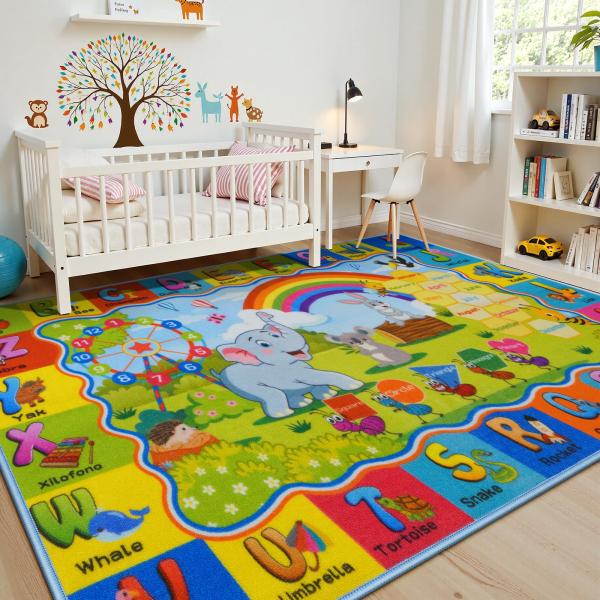 商品名: STARUIA ABCラグ キッズプレイルーム、教室用フロアプレイマット、子供用幼稚園教育ラグ アルファベット動物数字月、ABCカーペットプレイラグ 子供部屋の装飾用(63インチx78インチ) STARUIA ABC Rug fo...