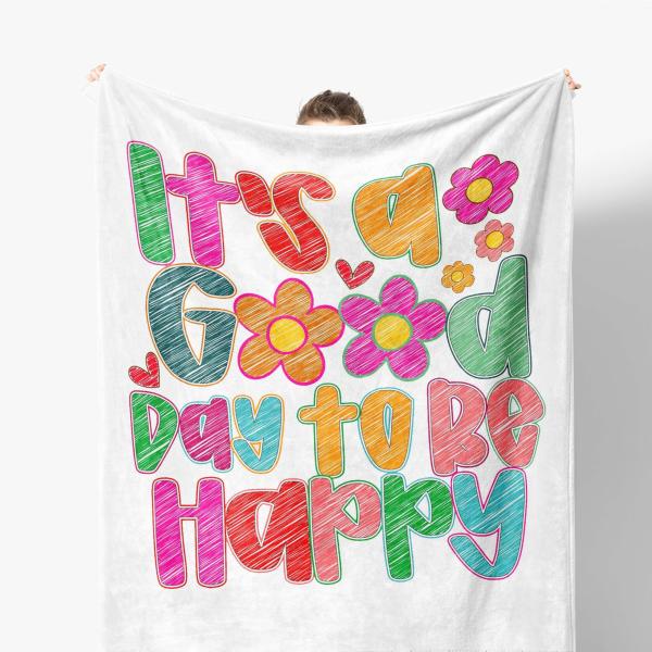 商品名: Kemingni ボーホー ヒッピー インスピレーション スローブランケット It's a Good Day to Be Happy ポジティブ メンタルヘルス ブランケット ソファ用 インスピレーションを与えるギフト 女性 セラ...