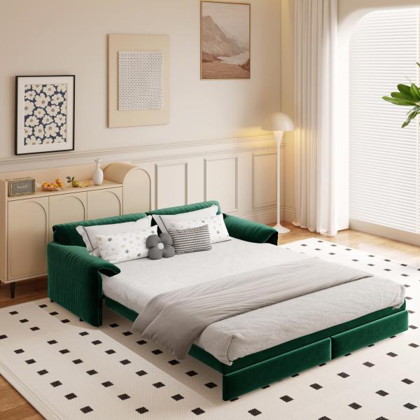 商品名:  Polibi Modern 66" Queen Pull Out Sofa Bed - Velvet 3-in-1 Convertible Loveseat with Side Storage, Multi-Functional...