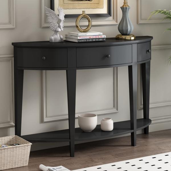 商品名:  THINK 30 Modern Curved Console Table Sofa Table with 3 Drawers, 1 Shelf for Hallway, Entryway, Living Room, Blackブ...