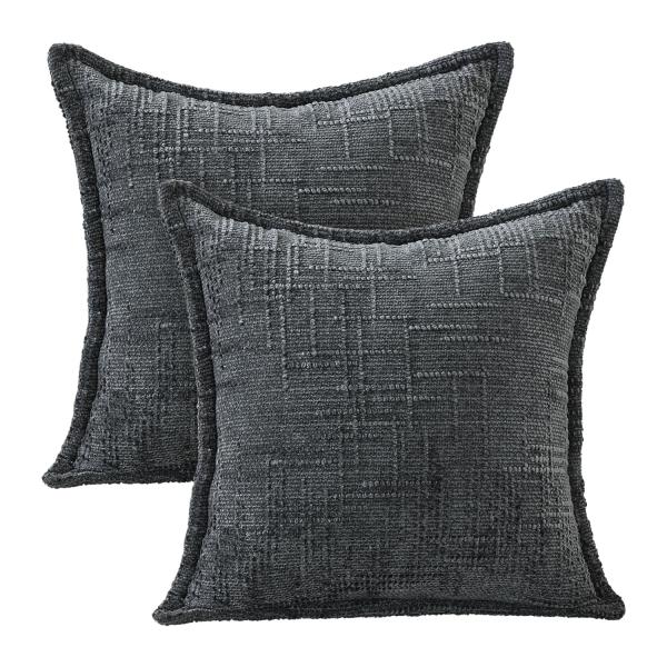 商品名:  AVOIN colorlife Dark Grey Chenille Throw Pillow Covers Set of 2, 18 x 18 Inch Thick Tweed Textured Decorative Farm...