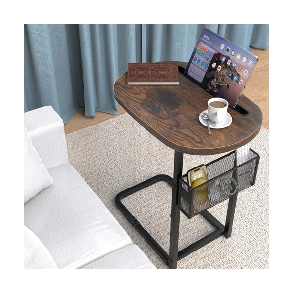 商品名: ソファサイドテーブル 大型テーブル付き テレビトレイテーブル 高さ調節可能 収納バスケット付き 丈夫で安定した金属フレーム ソファ、ベッドサイド、テレビ視聴、食事、スナック、ノートパソコン用 Fashion TV Tray Tab...