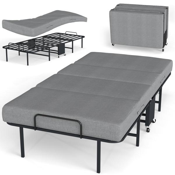 商品名: SADENICEL 折りたたみベッド マットレス付き 大人用 ツインサイズ キャスター付きポータブル折りたたみ式ロールアウェイベッド 低反発マットレス 超強力フレーム 省スペース折りたたみ式で収納簡単 77インチ x 38インチ ...