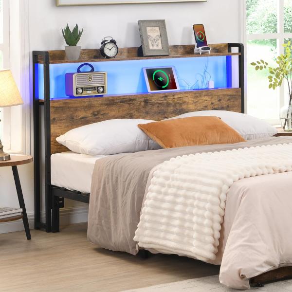 商品名:  Anwick Headboard for Full Size Bed Frame, Wood Headboards with Outlets, USB Ports and LED Light, Wooden Head Board...