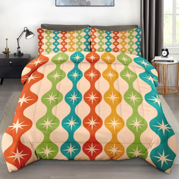 商品名: Pamnest 掛け布団セット クイーンサイズ ミッドセンチュリー アトミックカラフルソフト寝具 子供と大人向け グリーン ティールオレンジ 掛け布団セット 枕カバー2枚付き 寝室のベッドの装飾用 Pamnest Comforte...