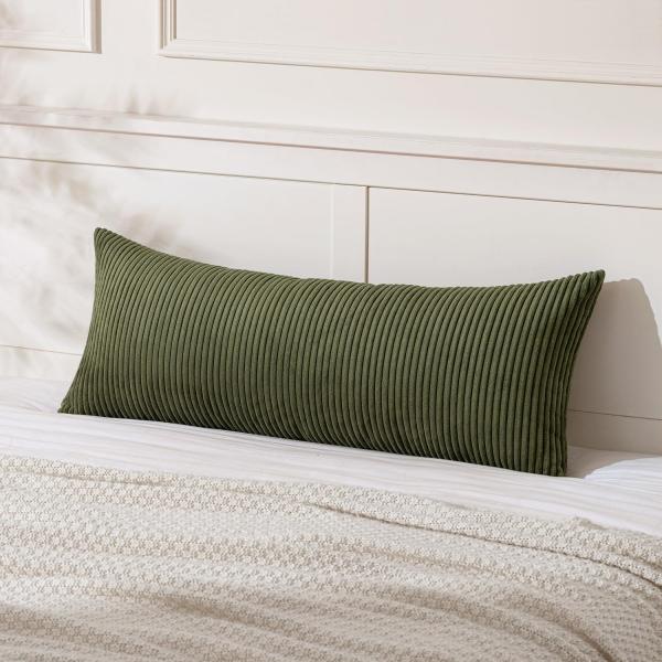 商品名: MIULEE 装飾用ロングボディ腰椎スローピローカバー 14x36インチ ベッド/カウチ/寝室ベンチ用、ソフトコーデュロイ長方形オリーブグリーンピローケース 寝室 リビングルーム カウチ用(カバーのみ、1パック) MIULEE D...