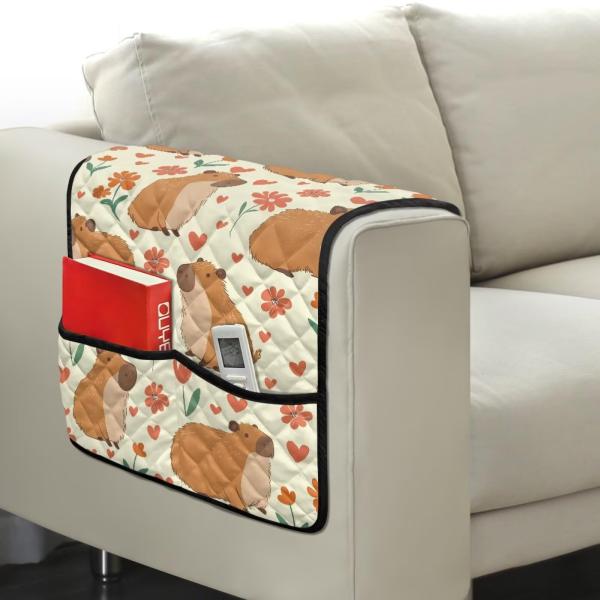 商品名:  Wetoricau Capybara Flower Print Couch Arm Covers with Storage Pockets, Portable Recliner Arm Protector Leak-Proof ...