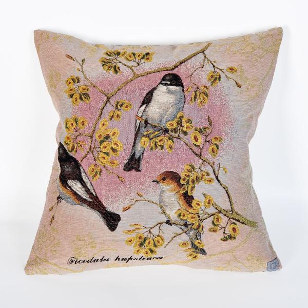 商品名:  Jacquard Woven Three Birds Pillow Cover 18x18" - Vintage Wildlife Botanical Cushion Case, Yarn-Dyed Quality | Eleg...