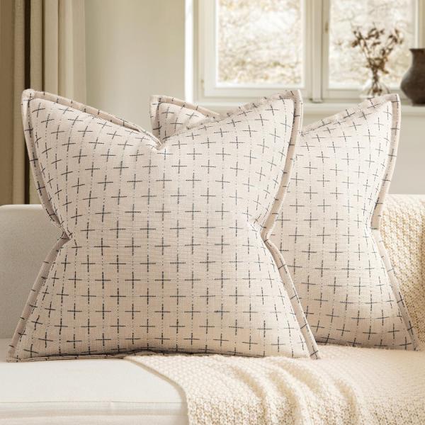 商品名: MIULEE 装飾黄麻布リネンスローピローカバー 22x22インチ ベージュ ヴィンテージ カウチクッションカバー アウトドア モダン ファームハウス 枕カバー 織地 テクスチャードクッションケース ソファベッド/リビングルーム用...