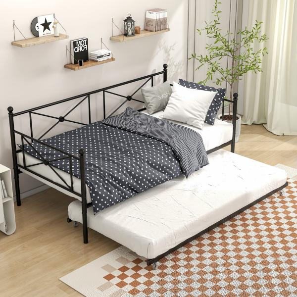 商品名:  FOUBAM Metal Daybed Frame, Twin Size Sofa Bed Frame with Steel Slat Support Strong Legs Headboard,Mattress Foundat...