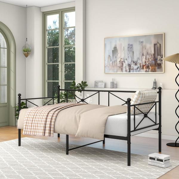 商品名:  FOUBAM Metal Daybed Frame, Twin Size Sofa Bed with Steel Slat Support Strong Legs Headboard,Twin Bed Frame,Mattres...