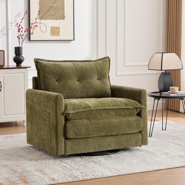 商品名:  Swivel Accent Chair, 36'' Wide Single Sofa Chairs with Back Pillow &amp; Side Pockets, Modern Armchair for Living ...