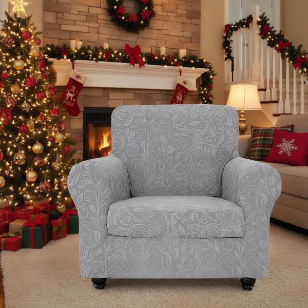 商品名: WTHAVEN ストレッチチェアカウチカバー、2ピースアームチェアカバー スパンデックス ジャカード生地 ソファカバー ゴム底付き、洗濯可能な家具プロテクター 犬 猫 子供用 (ライトグレー) WTHAVEN Stretch Ch...