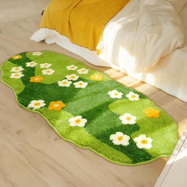 商品名: キュート フラワー グリーン 3D モス バスルーム ラグ シャギー タフト ノンスリップ 洗濯機洗い可能 バスマット モス ランナー カーペット バスルーム シャワー 寝室用 (C、1フィート×4フィート) Cute Flowe...