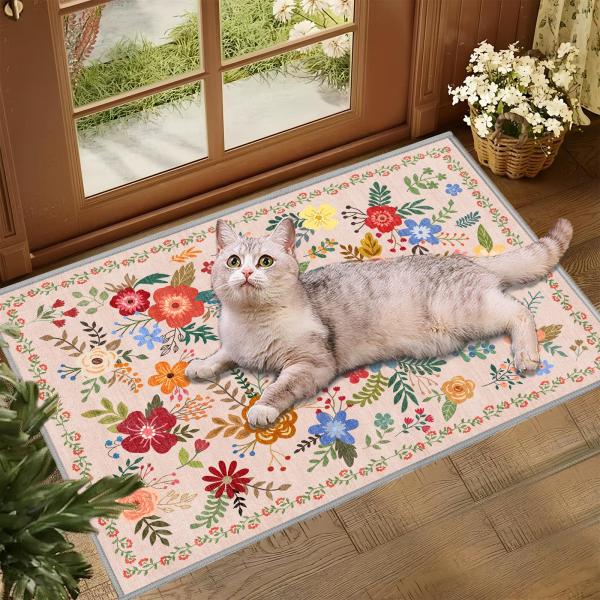 商品名:  Floral Rugs for Entryway, 2x3 Vintage Floral Area Rugs, Non Slip Washable Rug Indoor Door Mat Colorful Kitchen Rug...