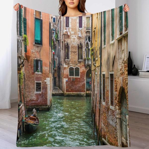 商品名:  ZhiRain Venice Throw Blanket Italian City on Water Historical Landmark Famous Streets Houses Gondolas Europe Blank...