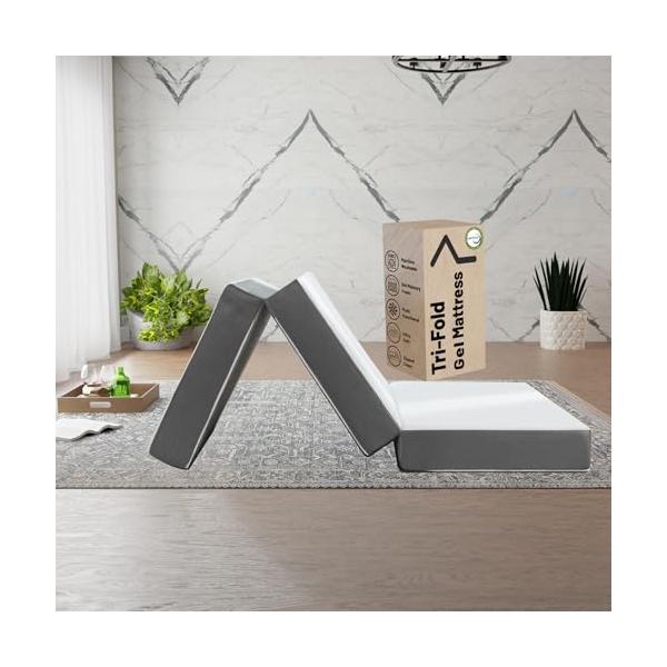 商品名:  Treaton, 4-Inch Tri-Folding Gel Memory Foam Portable Floor Mattress Breathable Mesh, Ultra Soft, Cot Pad, Removabl...