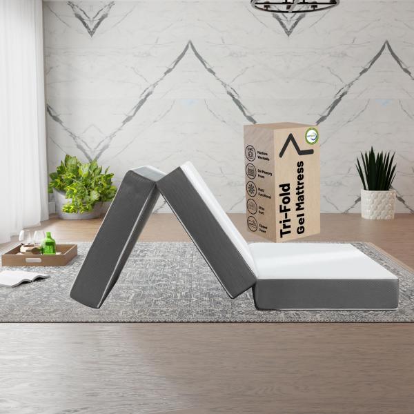 商品名:  Treaton, 3-Inch Tri-Folding Gel Memory Foam Portable Floor Mattress Breathable Mesh, Ultra Soft, Cot Pad, Removabl...