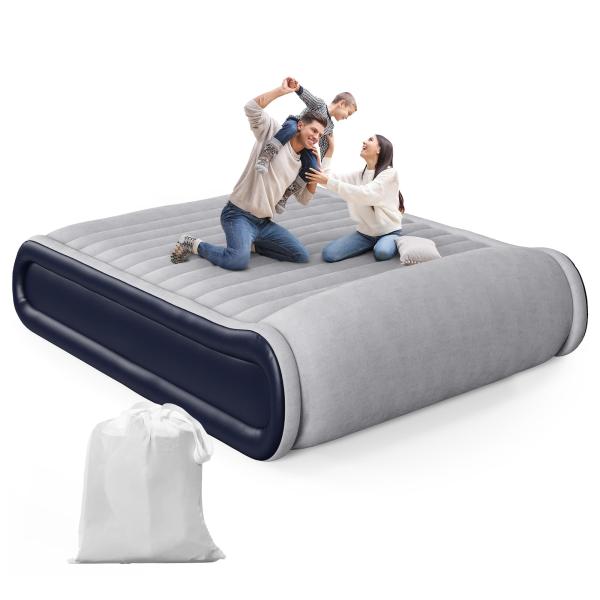 商品名: エアマットレス クイーン ポンプ内蔵 &amp; 隆起した枕付き 17インチ 隆起した快適な空気注入式マットレス 3分間の高速自己膨張/空気を抜くブローアップマットレス 収納バッグ付き 強力なサポートエアベッド 自宅用 Air M...