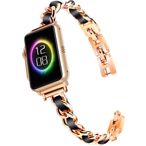 商品名: LYSANDRA スリムゴールドバンド 調節可能なメタルチェーンブレスレットストラップ FITVII HM68スマートウォッチに対応 調節可能なメタルチェーンブレスレットストラップ レザー付き FITVII HM21 H86スマー...