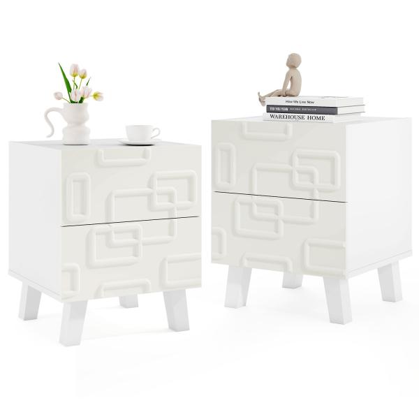 商品名:  Giantex Mid Century Modern Nightstand Set of 2, 2-Drawer Bedside Table with 3D Geometric Patterns, Accent Sofa Sid...