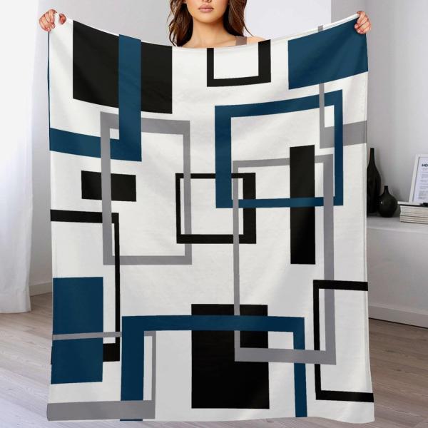 商品名:  ZhiRain Navy Blue Throw Blanket Mid Century Modern Geometric Abstract Navy Black Grey Square White Backdrop Blanke...