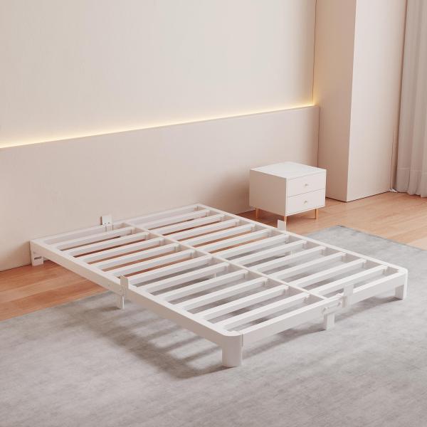 商品名: KZZLOL 4インチ ホワイト フルサイズ ベッドフレーム ロープロファイル ローフルベッドフレーム ボックススプリング不要 DIYヘッドボード マットレスストッパー 高耐久 ベッドサポート 3000ポンド 丸みを帯びた脚 組み...