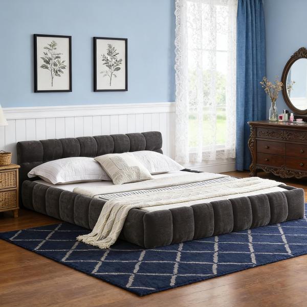 商品名:  Upholstered Platform Bed Frame, Low Profile Chenille Bed with Headboard, Modern Solid Frame, No Box Spring Needed,...
