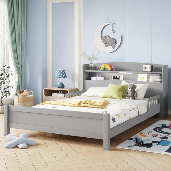 商品名:  OYUMOENTS Full Size Kids Bed, Wood Kids Bed with Storage Bookcase &amp; Headboard, Beds Frames with Rails &amp; LE...