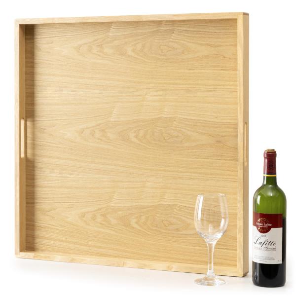 商品名: Axeman 24 x 24インチ アッシュウッド サービングトレイ ハンドル付き ナチュラル Axeman 24 Inch Large Square Wooden Ottoman Tray for Living Room|Ext...