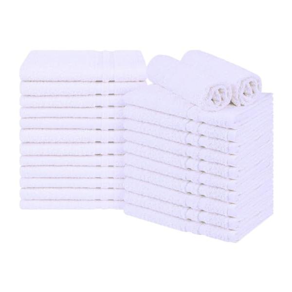 商品名: Cinara Bed &amp; Bath プレミアム 100%コットン ハンドタオル - 16x27インチ - 24枚セット 高吸収性 軽量 速乾 漂白剤不使用 サロン/ジム/スパ/バスルーム用 - ホワイト Cinara Be...