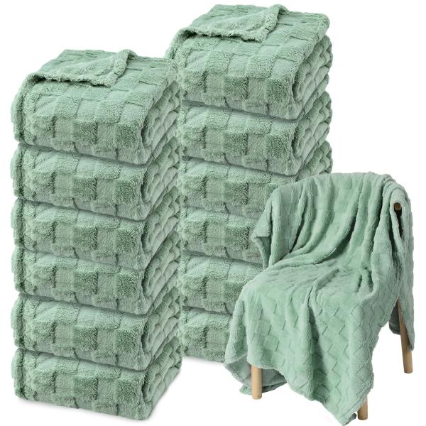 商品名: フリーススローブランケット12枚パック バルク 50 x 60インチ ソフト 3D チェック柄 フランネル 暖かい フラシ天 ブランケット カウチ ソファ ベッド 結婚式 ソフト ペットベッド カウチ オフィスギフト 旅行 季節 ...