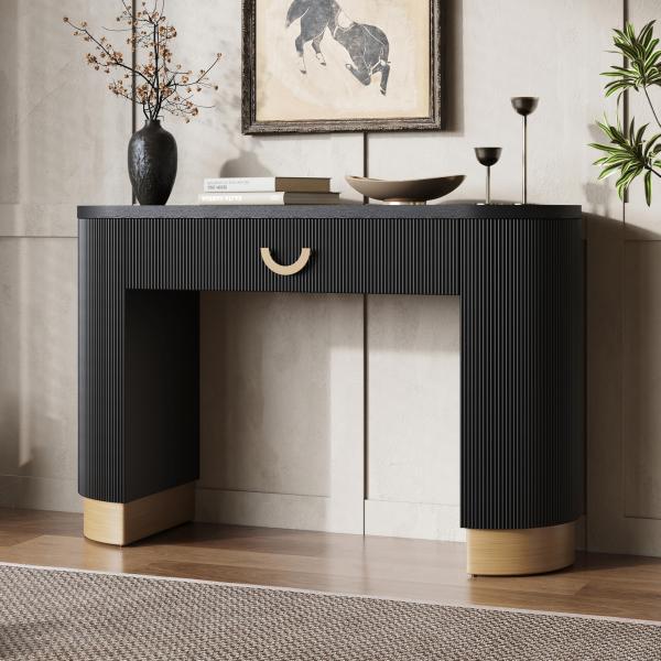 商品名:  Modern 47.8'' Console Table Sofa Table with Functional Drawer and Curved Column Legs, Vertical Ribbed Design Entry...