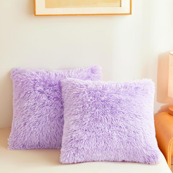 商品名: ERLOXO 毛皮のようなラベンダー スローピローカバー ウルトラソフト ふわふわのふわふわスローピローカバー フラシ天の質感とシャギータッチ フェイクファークッションシャム ソファやベッド用 2枚セット ファスナー付き 45.7...