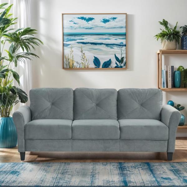 商品名: Harper &amp; Bright Designs 3人掛けベルベット布張りソファ、ボタンタフテッド背もたれ、リビングルーム用モダンなソファ、グレー Harper &amp; Bright Designs 3-Seat Vel...