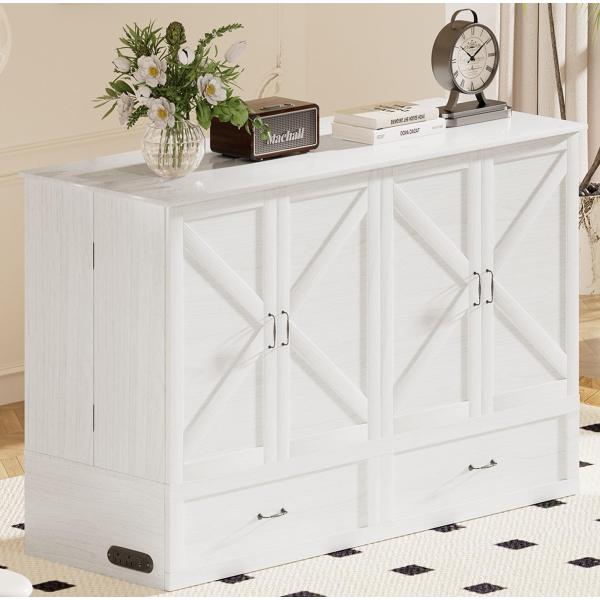 商品名:  BALUS Queen Murphy Bed, Chest Murphy Bed with Built in USB Chariging Station &amp; Storage Drawer, Solid Wood Cabi...