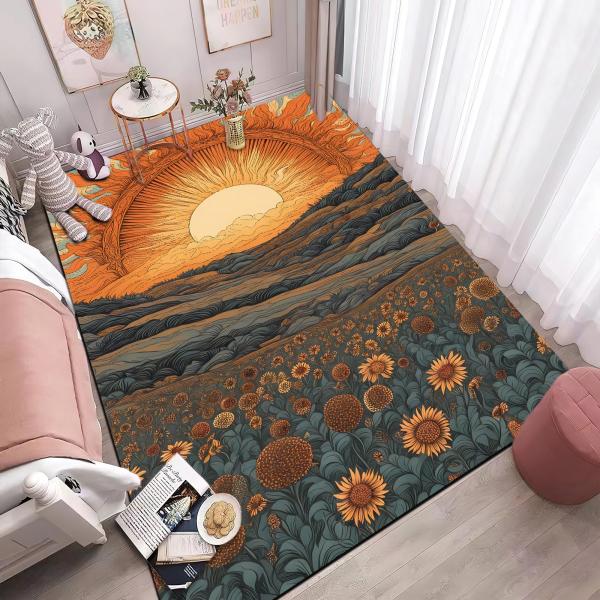 商品名: 太陽と月 天体ラグ、ボヘミアンヴィンテージアールヌーボー寝室カーペット、タロットウィッチスタイルファッション独立寮ラグ、リビングルームとベッドルームの入り口用、40 x 63インチ(日) Sun and Moon Celestia...