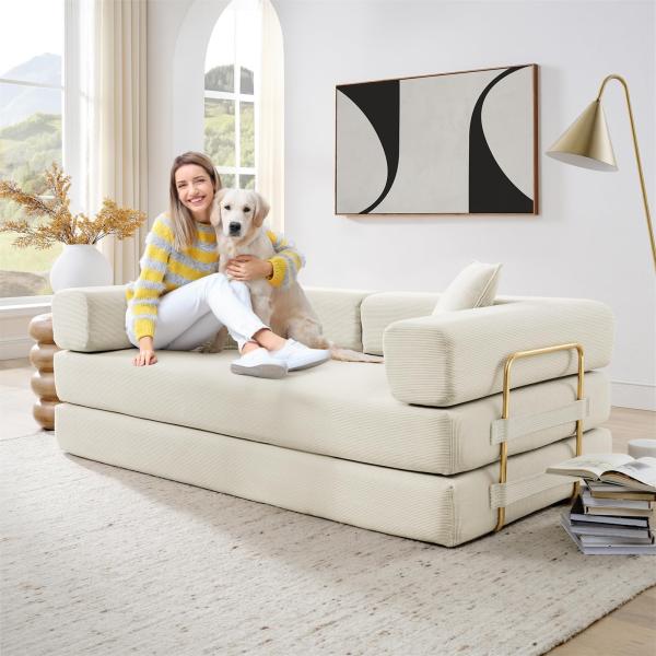 商品名:  GEEVIVO Folding Sofa Bed, Convertible Corduroy Fabric Comfy Loveseat Sleeper Bed, Modular Foam Compression Sofa Co...