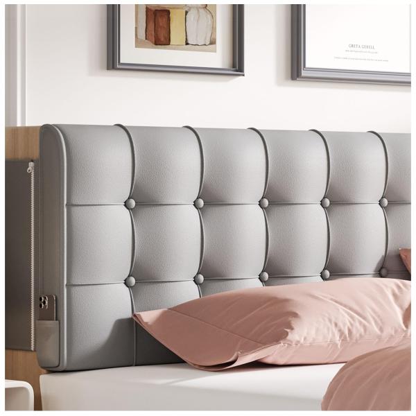 商品名: CQXMJT ウェッジ ヘッドボードピロー クイーン サイドポケット付き - 三角形のウェッジピローヘッドボード ベッド/ソファ/デイベッド用 取り外し可能なテックファブリックカバー&amp;隠しジッパー CQXMJT Wedge...