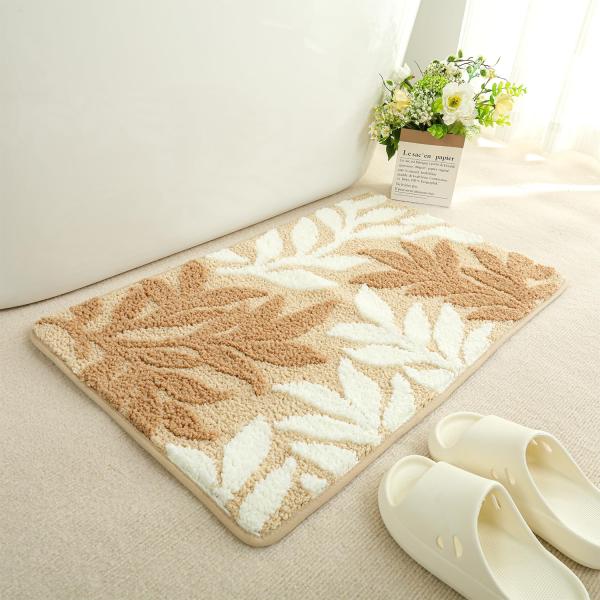 商品名: Tyrafry リーフ柄バスマット-極厚バスルームラグ、ノンスリップソフトプラッシュマット、バスルームとベッドルーム用、洗濯機洗い可能、16インチ x 24インチ (40 x 60 cm) Tyrafry Leaf Pattern...