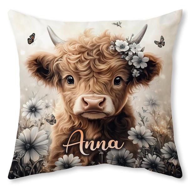 商品名:  Hyturtle Personalized Highland Cow Pillow with Insert - Highland Cow Gifts for Women Teen Girls - Scottish Animal ...