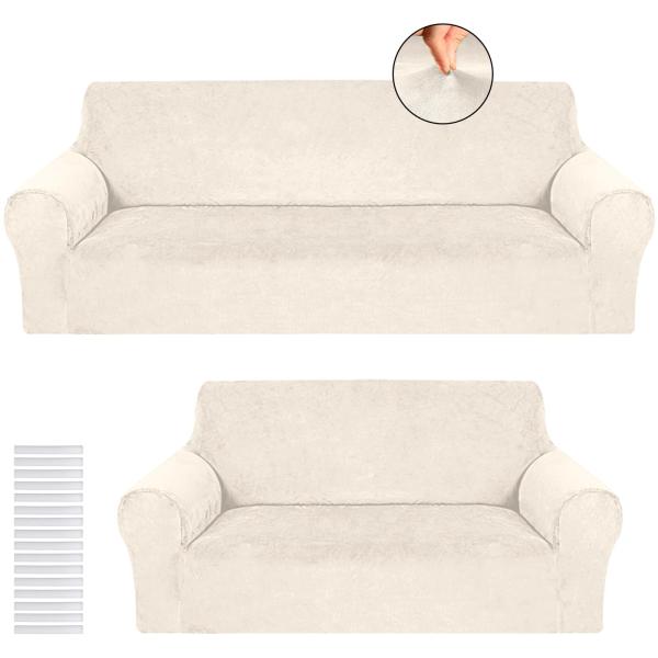 商品名: Peryiter ラブシートカバー スリップカバー2点セット カウチ家具カバー リビングルームソファアームチェア用 フォームフィット ストレッチ しわ防止 家具プロテクター (ベージュ、ベルベット) Peryiter 2 Pcs ...