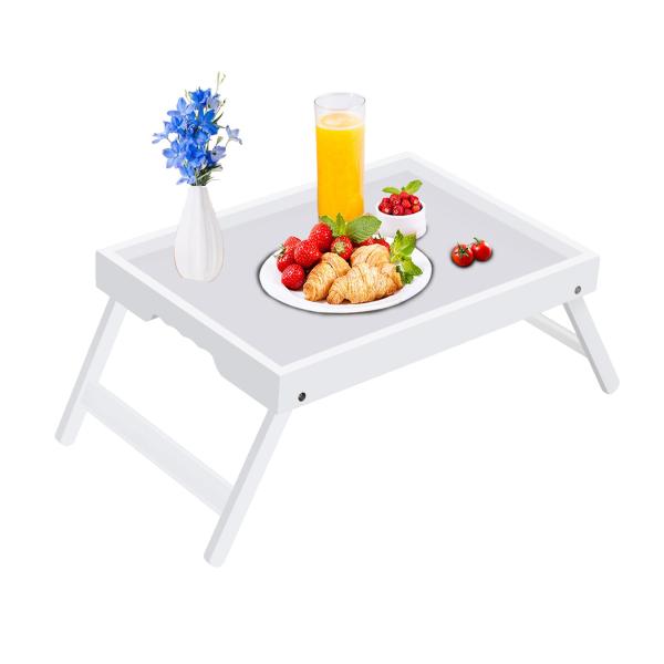 商品名: Asuthzon ベッドトレイテーブル 折りたたみ脚付き 竹製朝食テーブル ベッド用 ソファ、ベッド、ラップトップコンピュータートレイで食事を (ホワイト、M) Asuthzon Bed Tray Table for Eating...