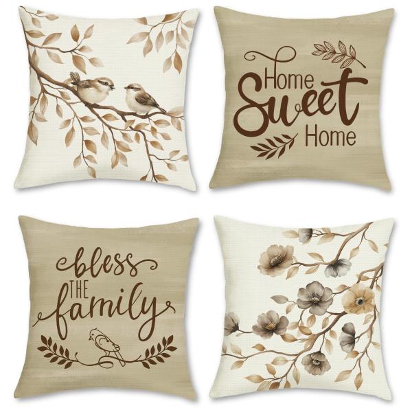 商品名: COZZSNUGE 花 鳥 スローピローカバー、水彩画 フローラル ファームハウス ポリエステル 装飾枕カバー ソファベッド、庭、屋外用 4枚セット 18 x 18インチ COZZSNUGE Chinoiserie Flower ...