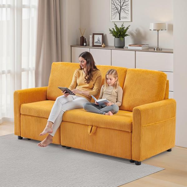 商品名:  Corduroy Modular Sectional Sofa,Comfy 3 Seater Plush Couch with Hidden Storage and Pull Out The Chaise Lounge,Smal...