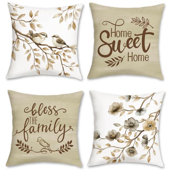 商品名: COZZSNUGE 花 鳥 スローピローカバー、水彩画 フローラル ファームハウス ビロードのような装飾枕カバー ソファベッド、ホームガーデン用 4枚セット 18 x 18インチ COZZSNUGE Spring Chinoise...