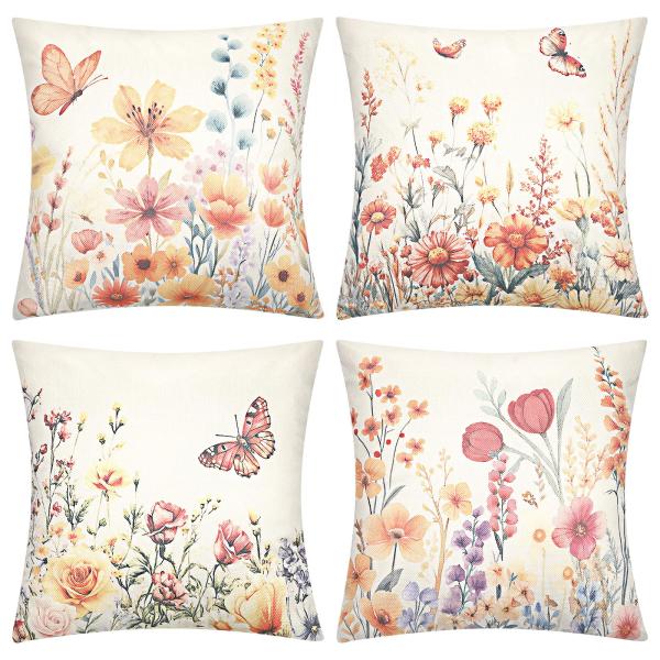 商品名: Weysat 春の花 スローピローカバー 18 x 18インチ 4枚セット スプリングスローピローケース 野花 蝶柄 春 農家 装飾クッションケース ホームソファベッドの装飾 Weysat Spring Flowers Throw...