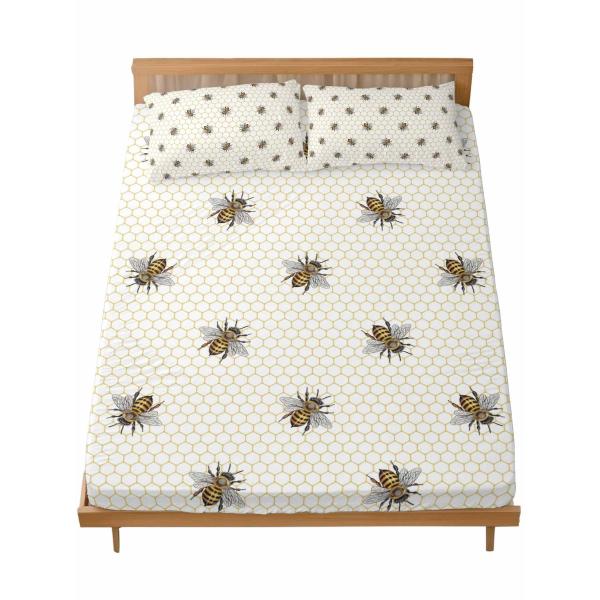 商品名: キングシーツセット 蜂の巣 ベッドシーツセット 16インチの深いポケット付き 春の牧歌的なライン ソフト ラグジュアリー ホテル 寝具シーツ オールシーズン用 伸縮性コーナーストラップ付き King Sheet Set Bee H...