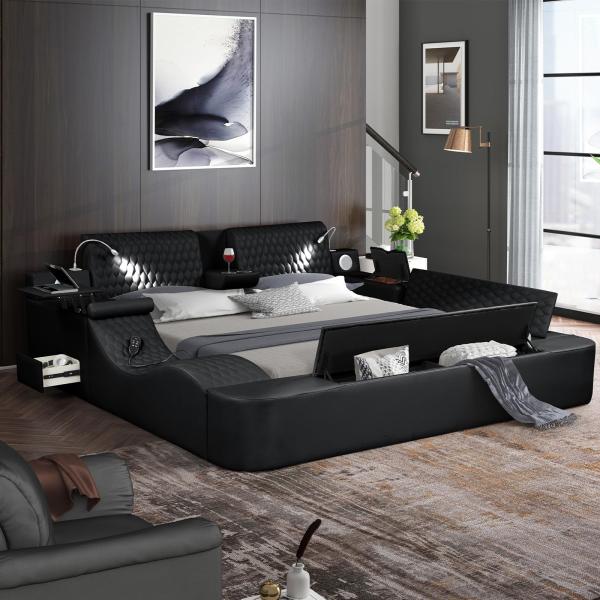 商品名:  Wirktive Smart Bed with Massage Recliner Chair - Luxury Bed Frame Queen Size with Reading Light, USB Port and Spea...